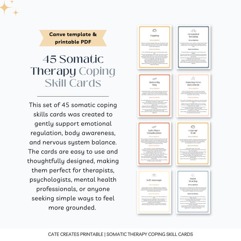 Somatic Therapy Coping Skill Cards, Somatic Awareness, Somatic Therapy ...