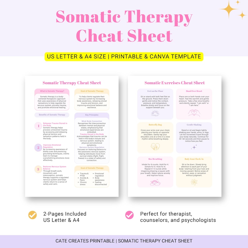 Somatic Therapy Cheat Sheet Bundle, Exercises for Trauma (PDF Download ...