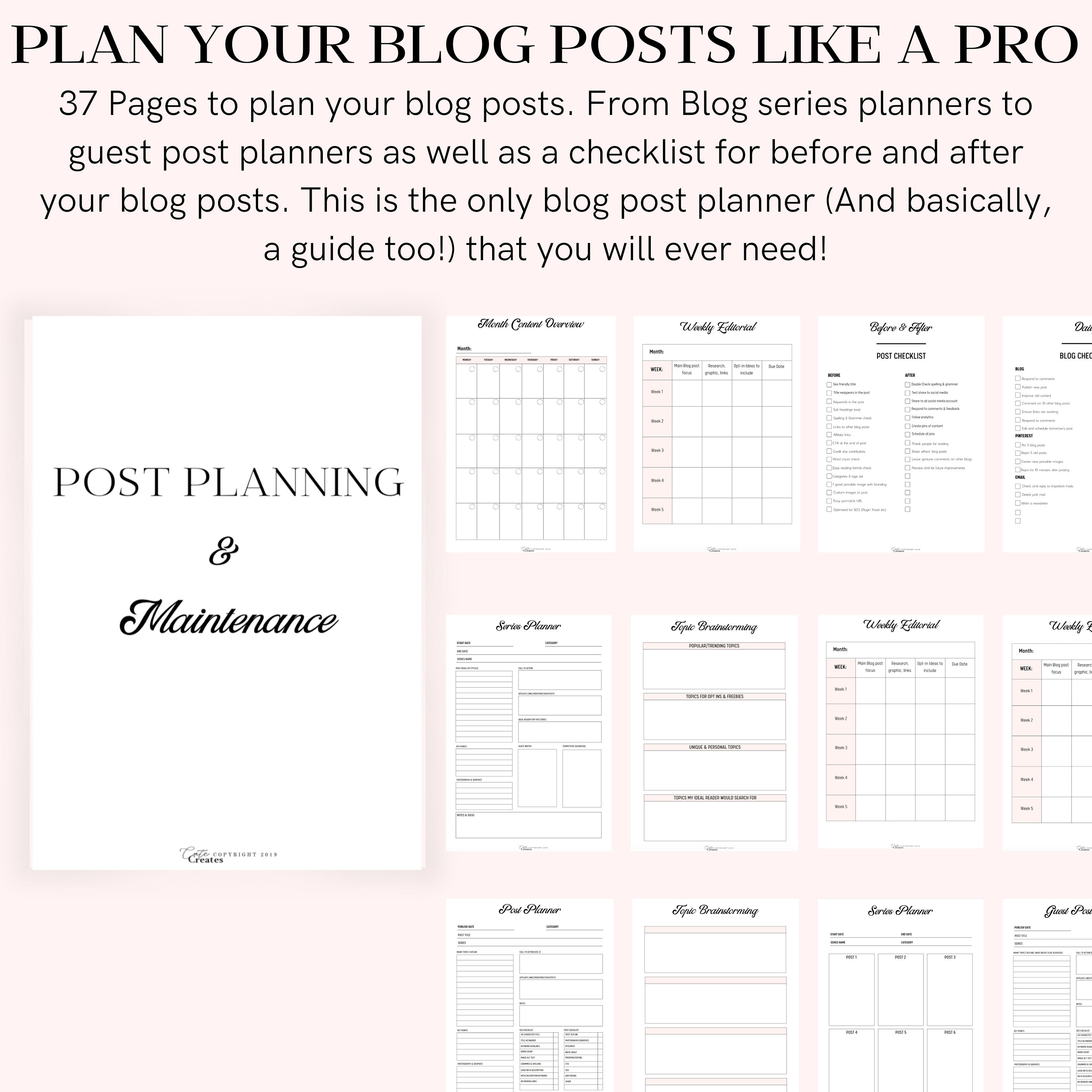 Printable Blog Workbook Blog Planner Blog Post Planner - Etsy