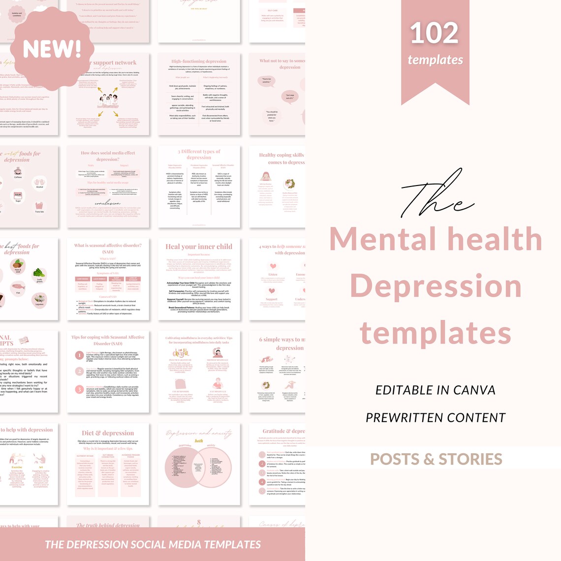 Therapist Instagram Templates, Mental Health Depression Posts (digital ...