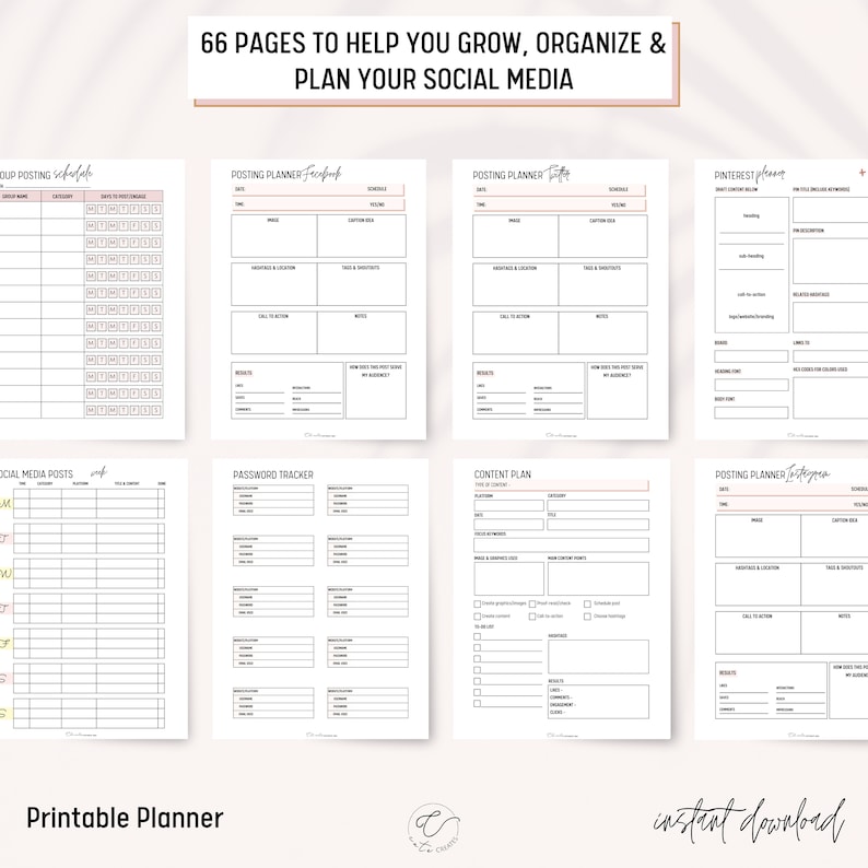 Social Media Planner Business Planner Blogging Planner - Etsy