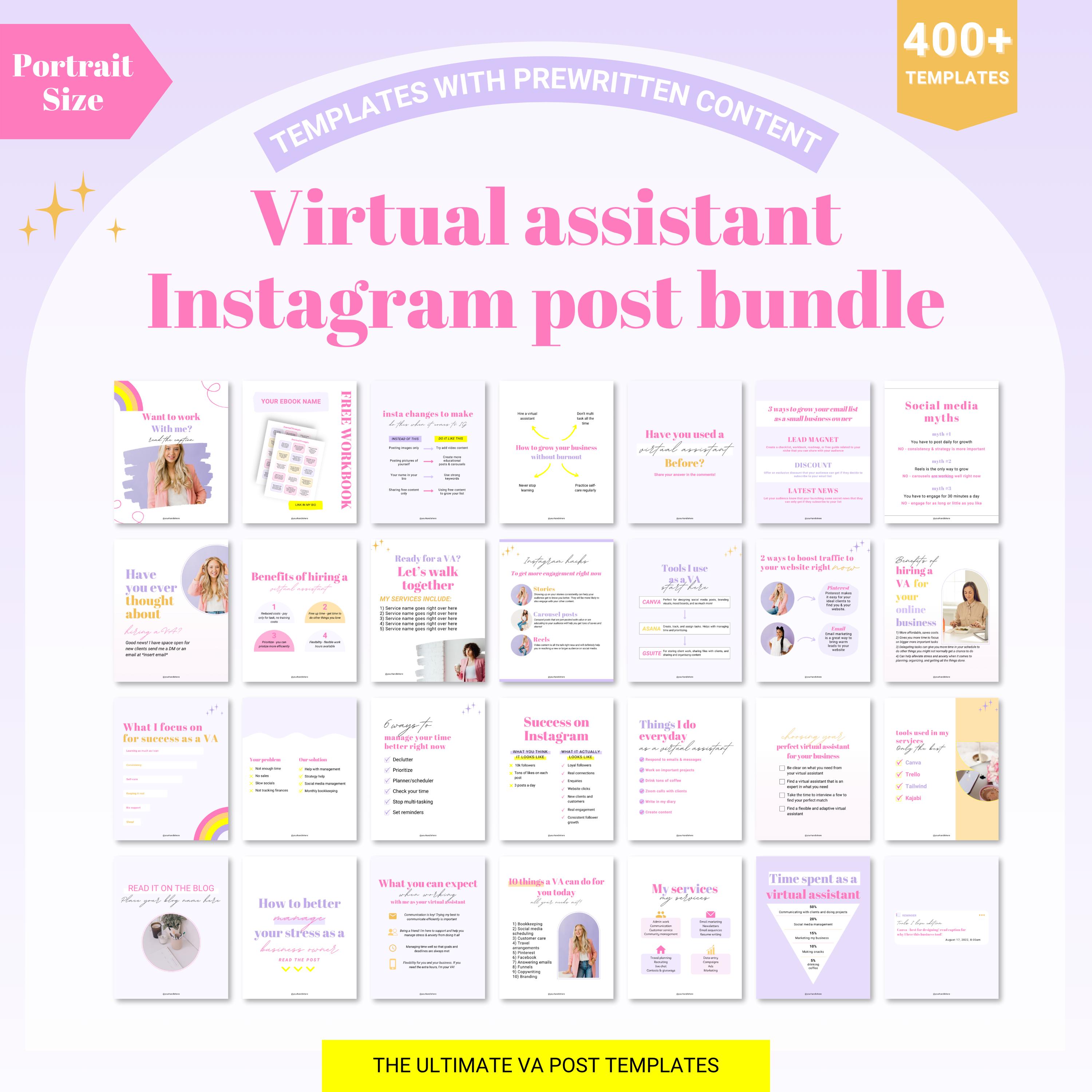 Virtual Assistant Instagram Post Templates, Canva Carousels (digital ...