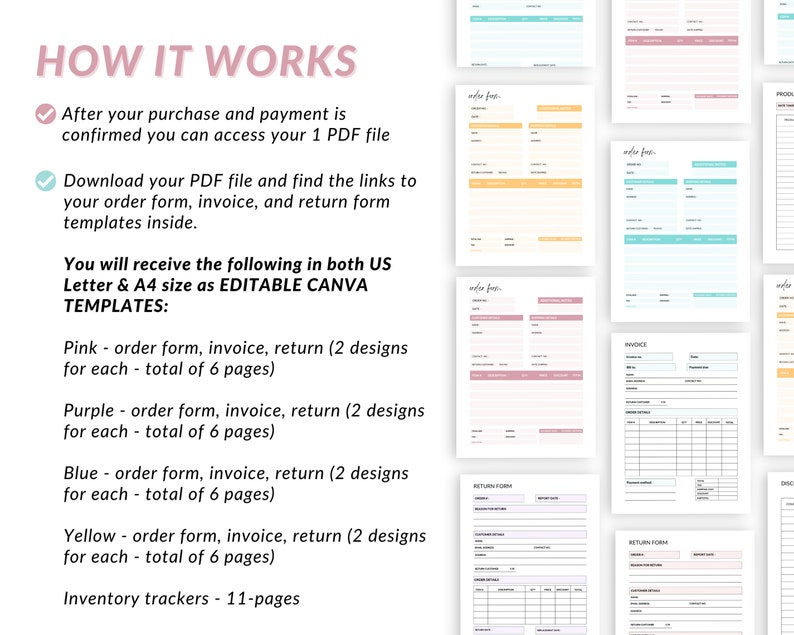 Editable Order Form Template Bundle Return Form Invoice - Etsy