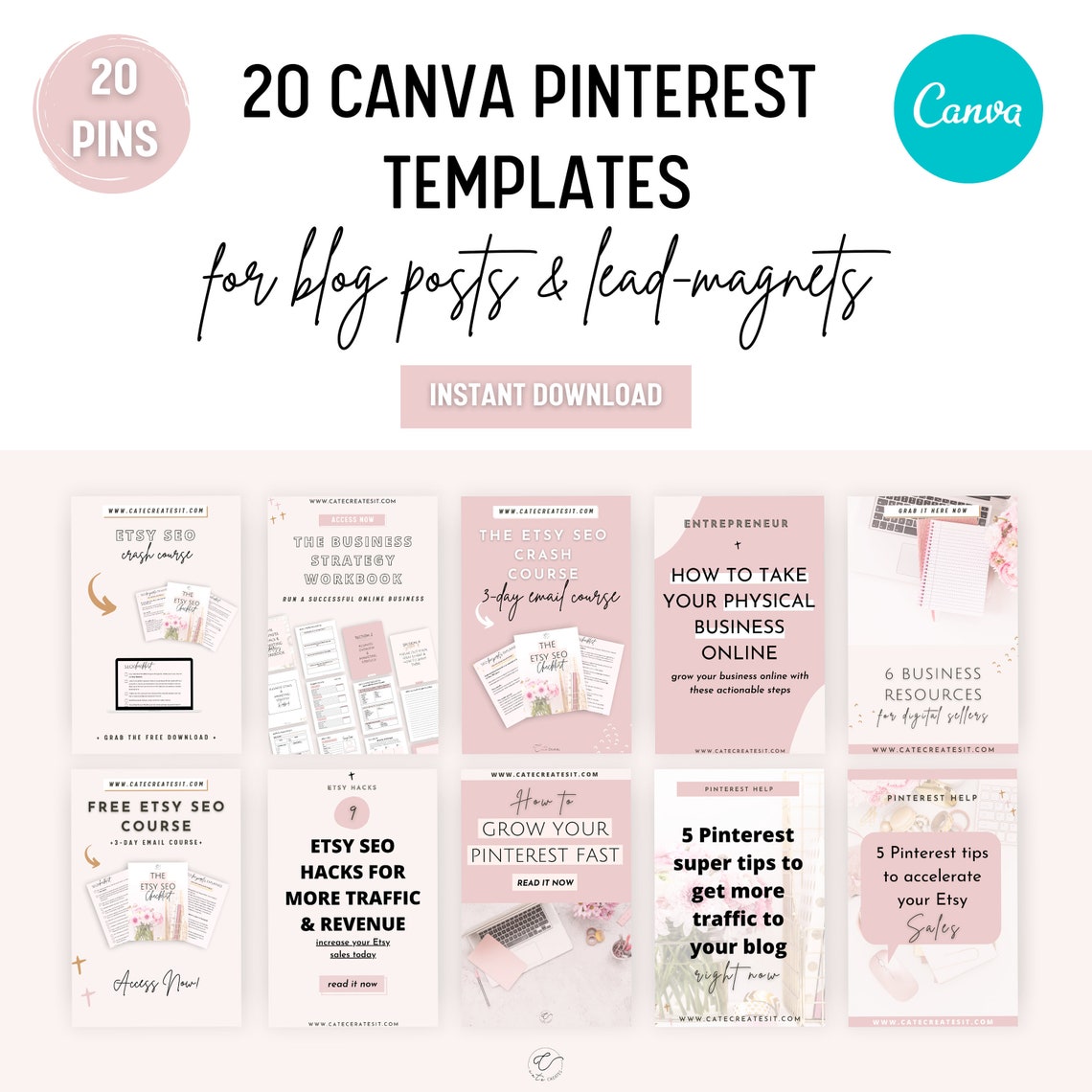 Feminine Pink Pinterest Templates, Pinterest Canva Templates, Editable ...