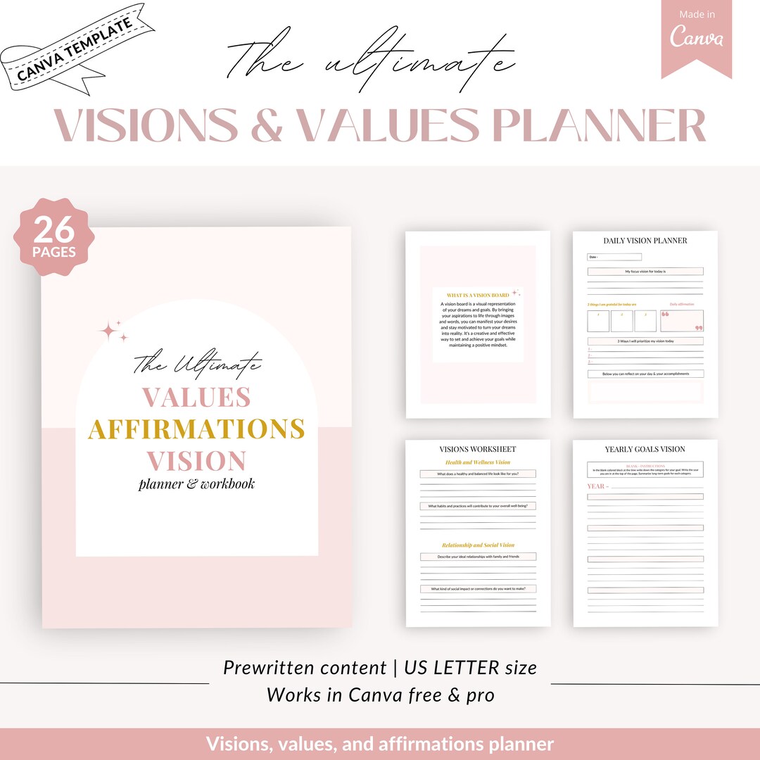Visions Journal, Vision Journal Canva Template, Affirmations Journal ...