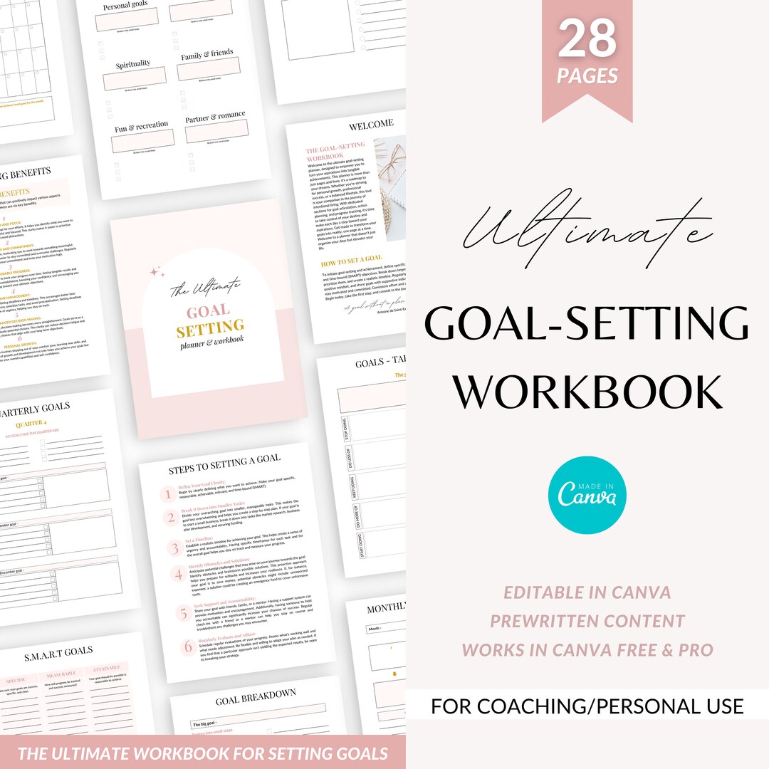 Goal Planner Canva Template, Goal Setting Worksheet, Goals Planner ...
