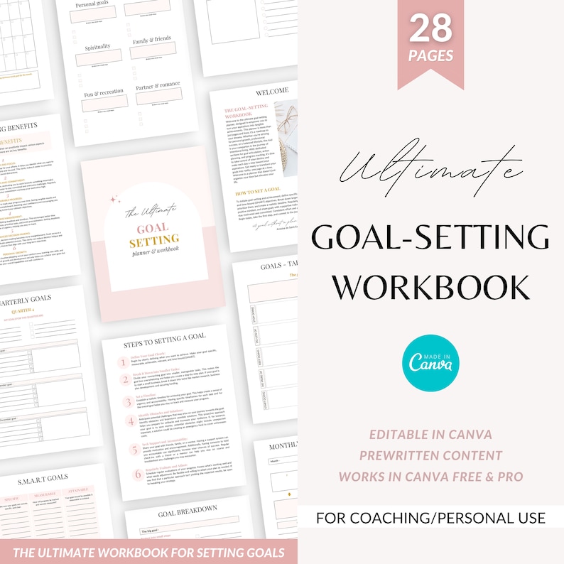 Goal Planner Canva Template, Goal Setting Worksheet, Goals Planner ...