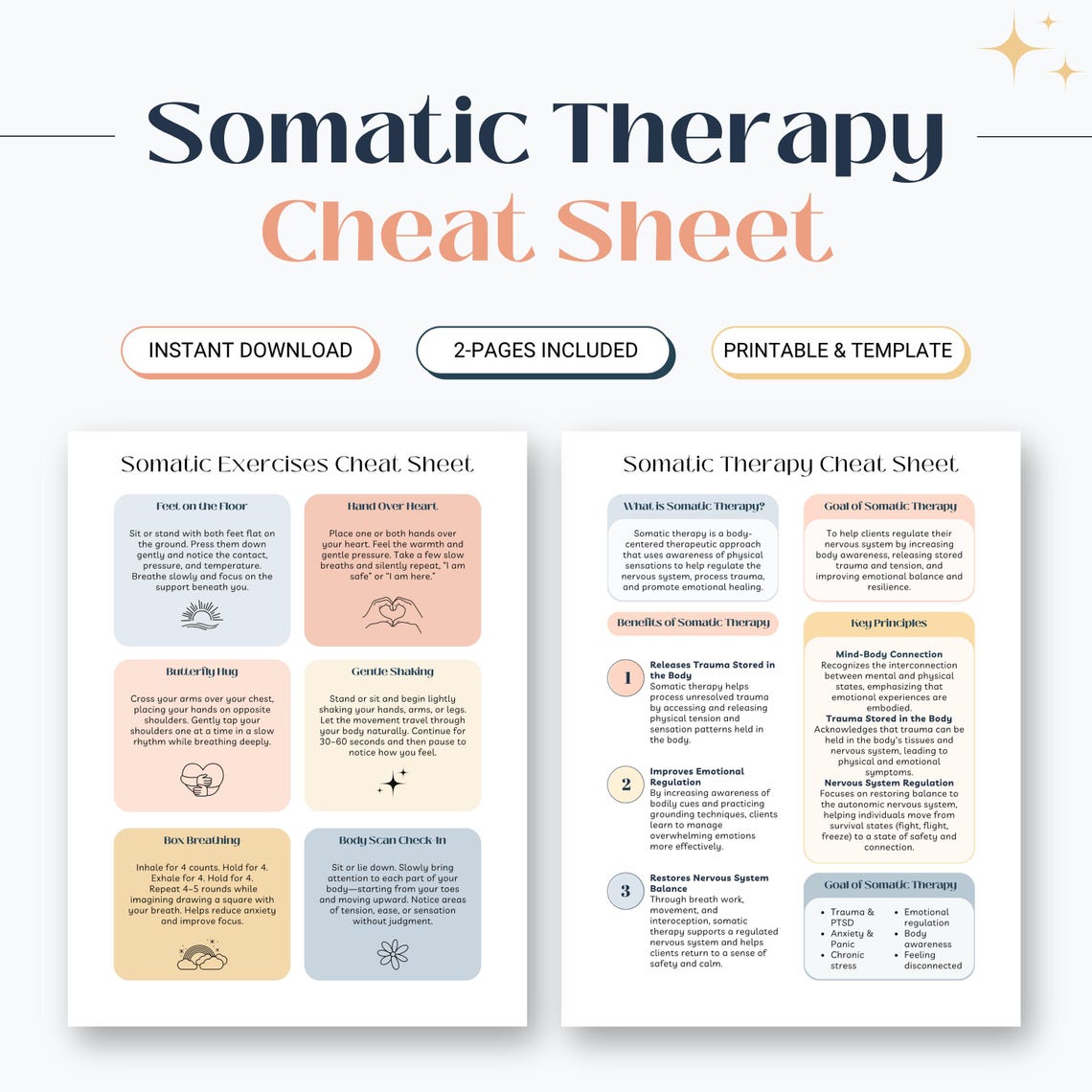 Somatic Therapy Cheat Sheet, Exercises, Nervous System Regulation (PDF ...