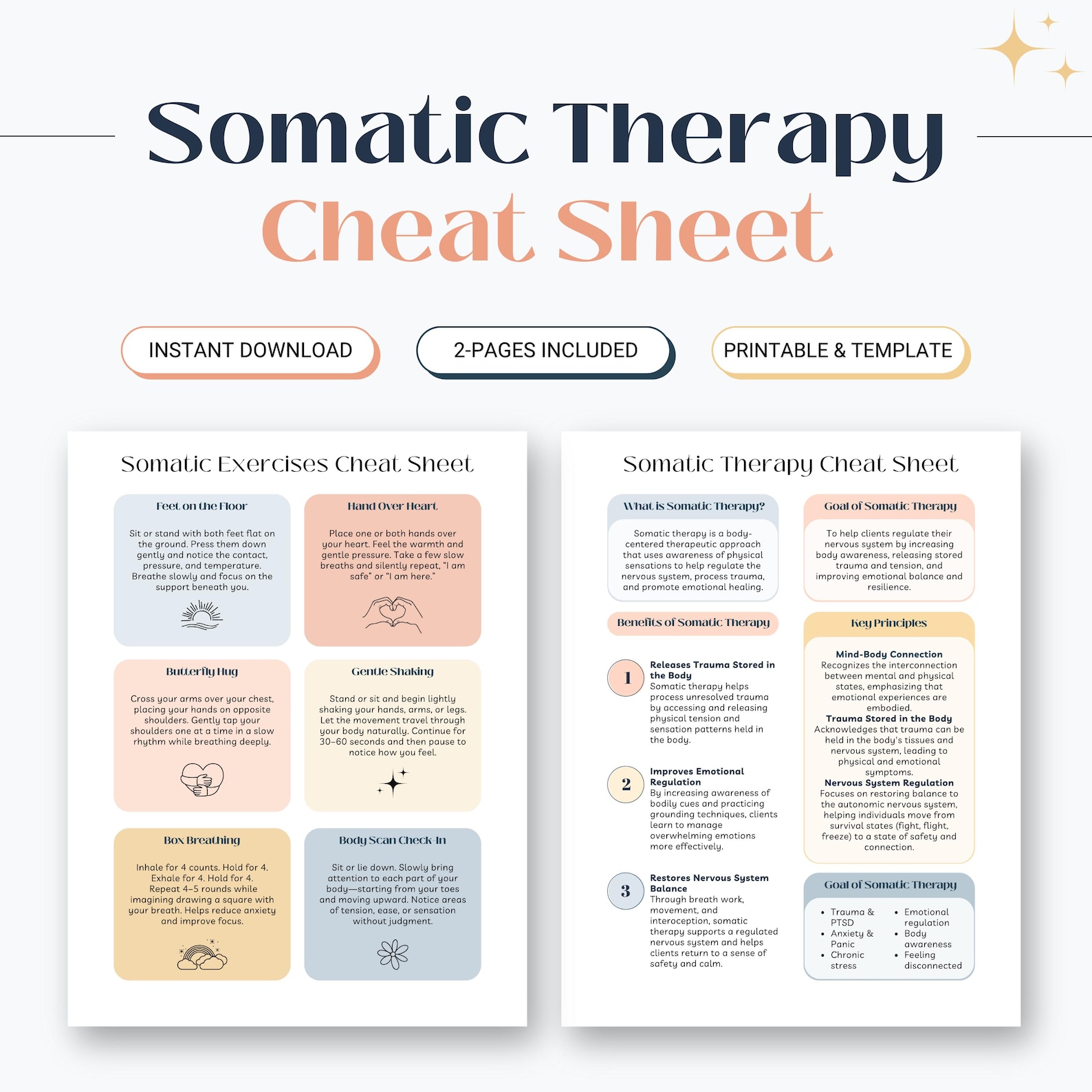 Somatic Therapy Cheat Sheet, Exercises, Nervous System Regulation (PDF ...