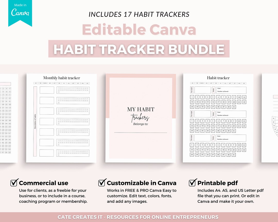 Habit Tracker Bundle, Canva Habit Tracker, Printable Habit Tracker ...