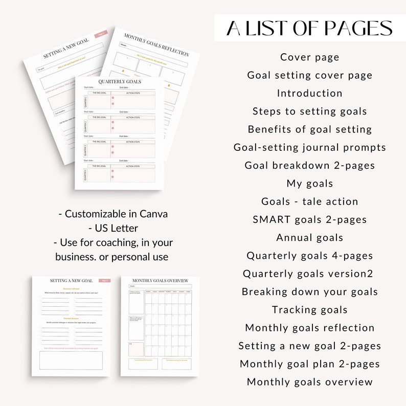 Goal Planner Canva Template, Goal Setting Worksheet, Goals Planner ...