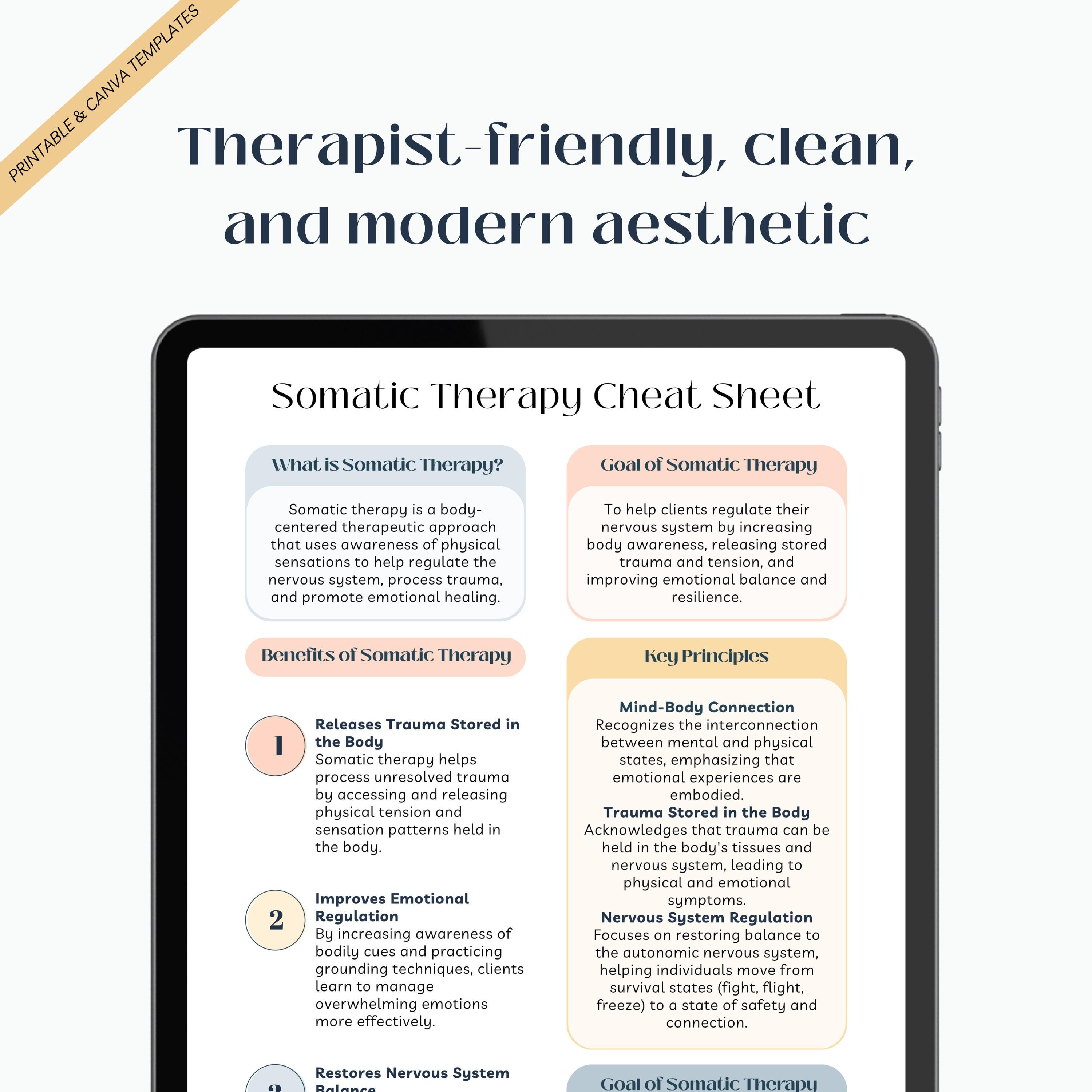 Somatic Therapy Cheat Sheet, Exercises, Nervous System Regulation (PDF ...