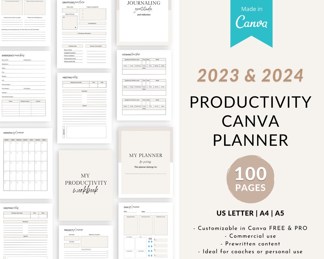2024 Canva Planer, Planer Canva Vorlagen, druckbare Planervorlage, Canva Planer Kit ...