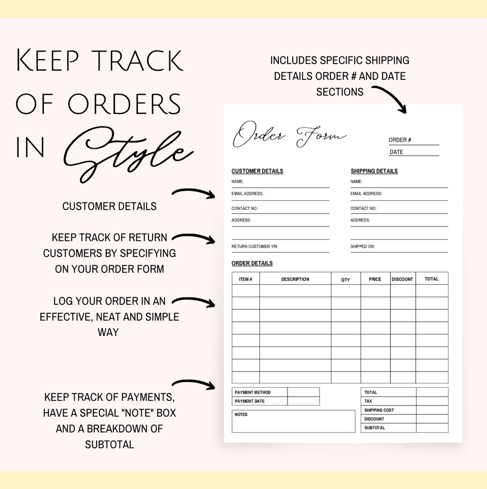 Order Form Order Template Small Business Form Business | Etsy