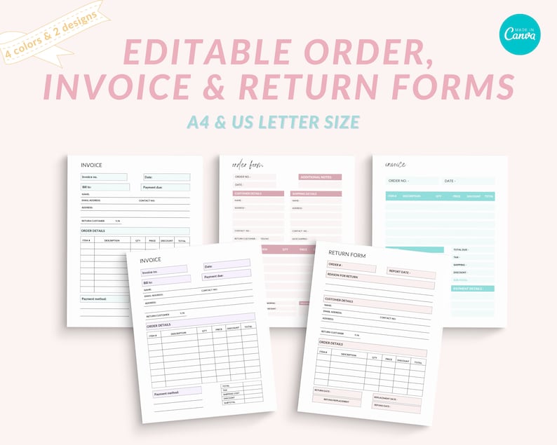 Editable Order Form Template Bundle Return Form Invoice - Etsy