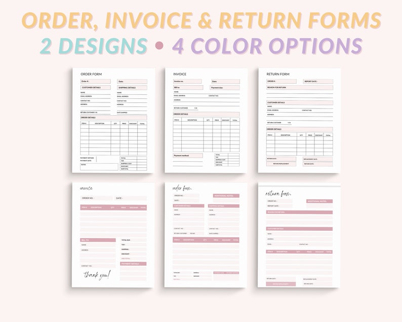 Editable Order Form Template Bundle Return Form Invoice - Etsy