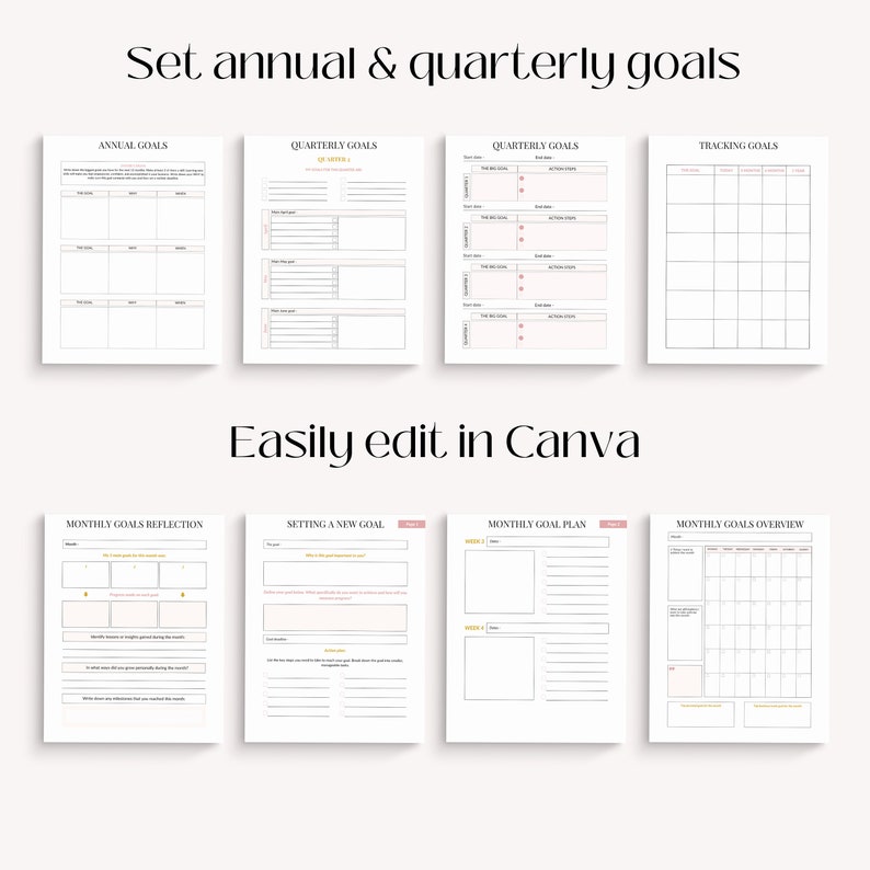 Goal Planner Canva Template, Goal Setting Worksheet, Goals Planner ...