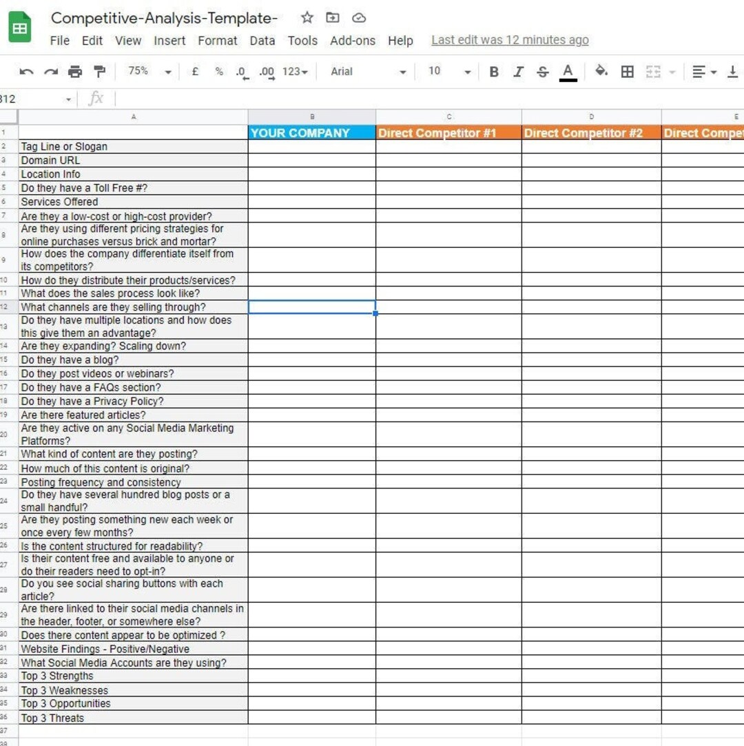 Competitor Analysis Excel Template Digital Download - Etsy Australia