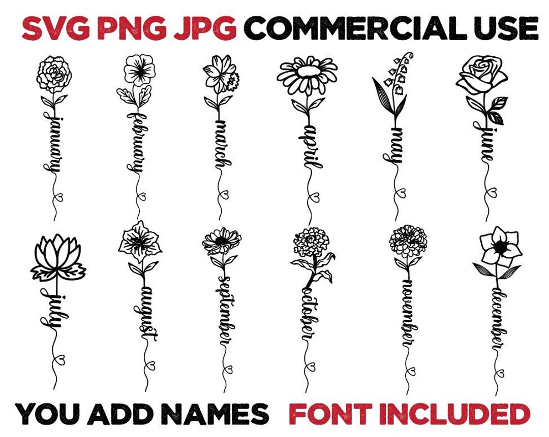 Birth Month Flowers Svg, Birth Flowers Name Svg, Png, Jpg, Flower ...