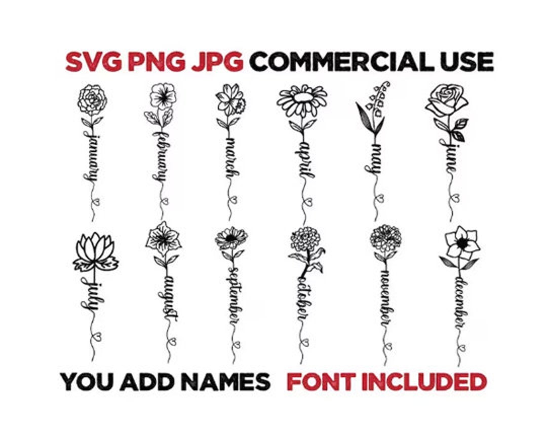 Birth Month Flowers Svg, Birth Flowers Name Svg, Png, Jpg, Flower ...