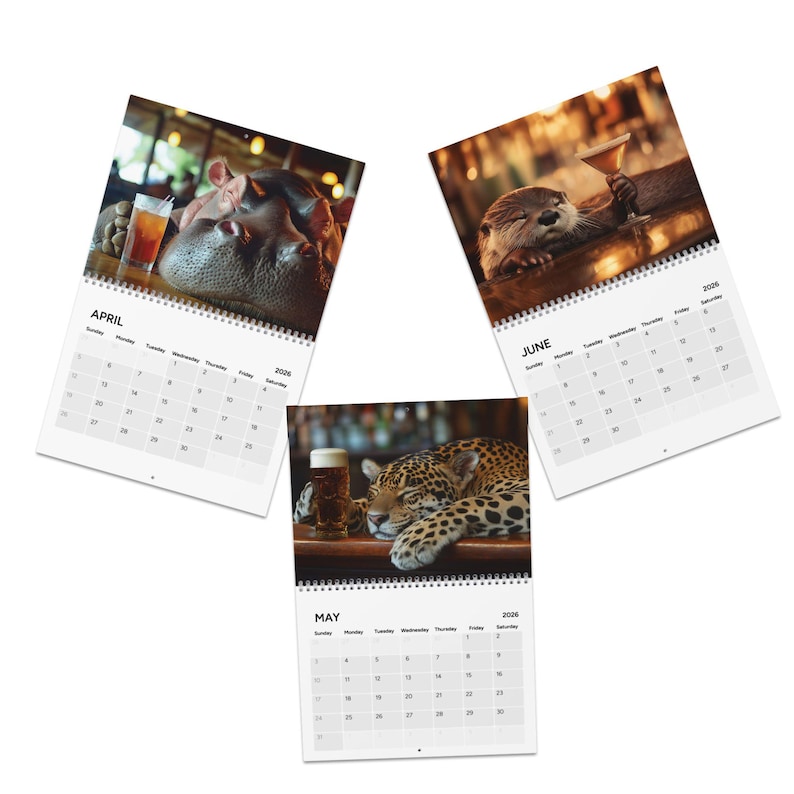 Funny Calendar 2026 Drunk Animals in Bar, Funny Yearly Planner, Animal ...