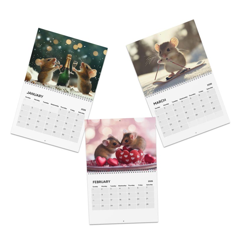 Funny Calendar 2026 | Cute Mice and Mouse | White Elephant Gifts for ...