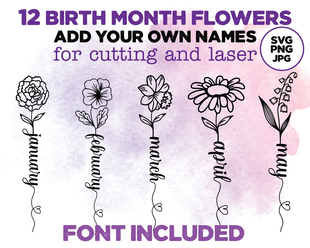 Birth Month Flowers Name SVG, Flower Bouquet Svg, Birth Sign Svg ...