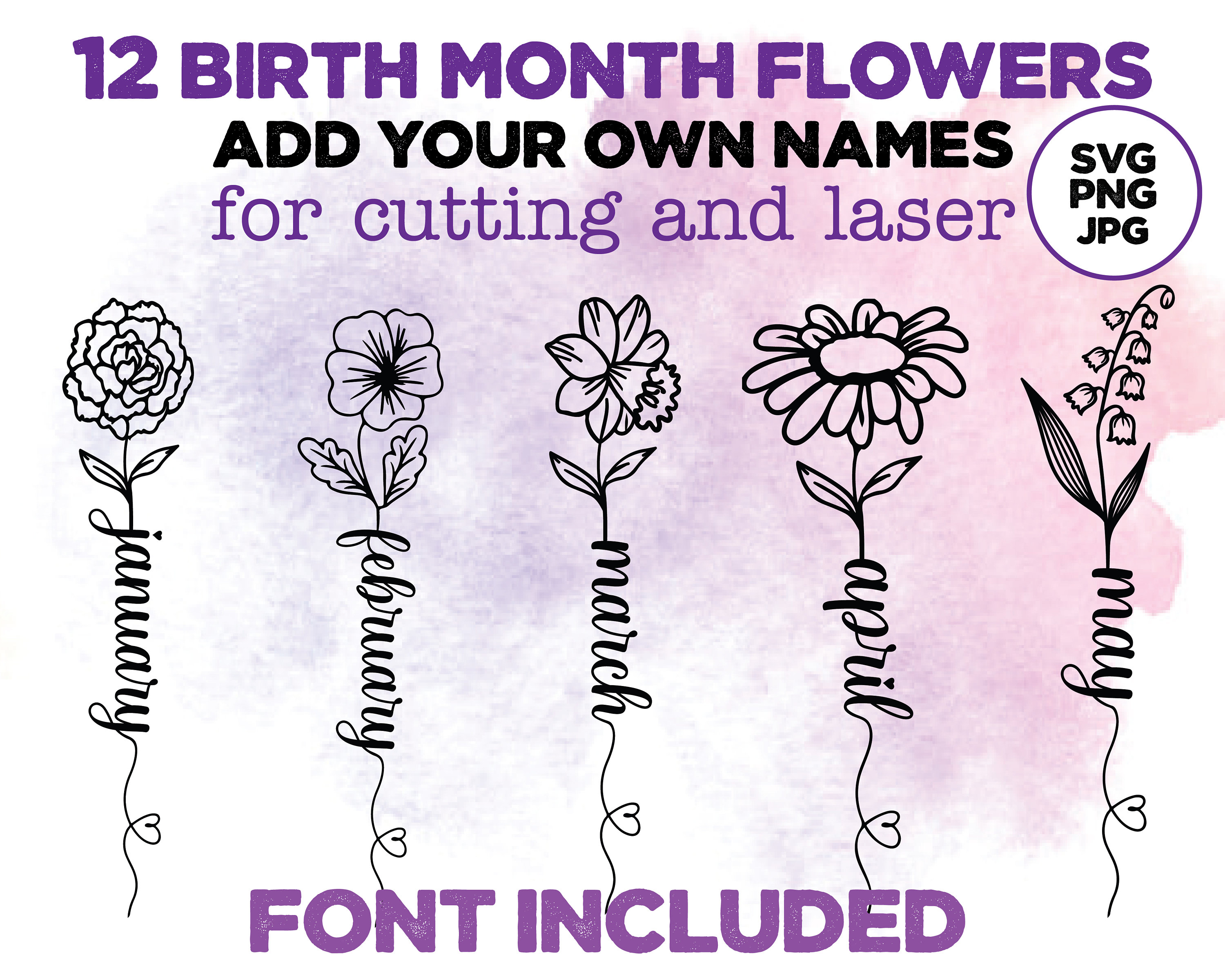 Birth Month Flowers Name SVG Flower Bouquet Svg Birth Sign - Etsy