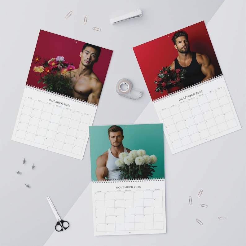Funny Calendar 2026 | Men and Birth Month Flowers | White Elephant ...