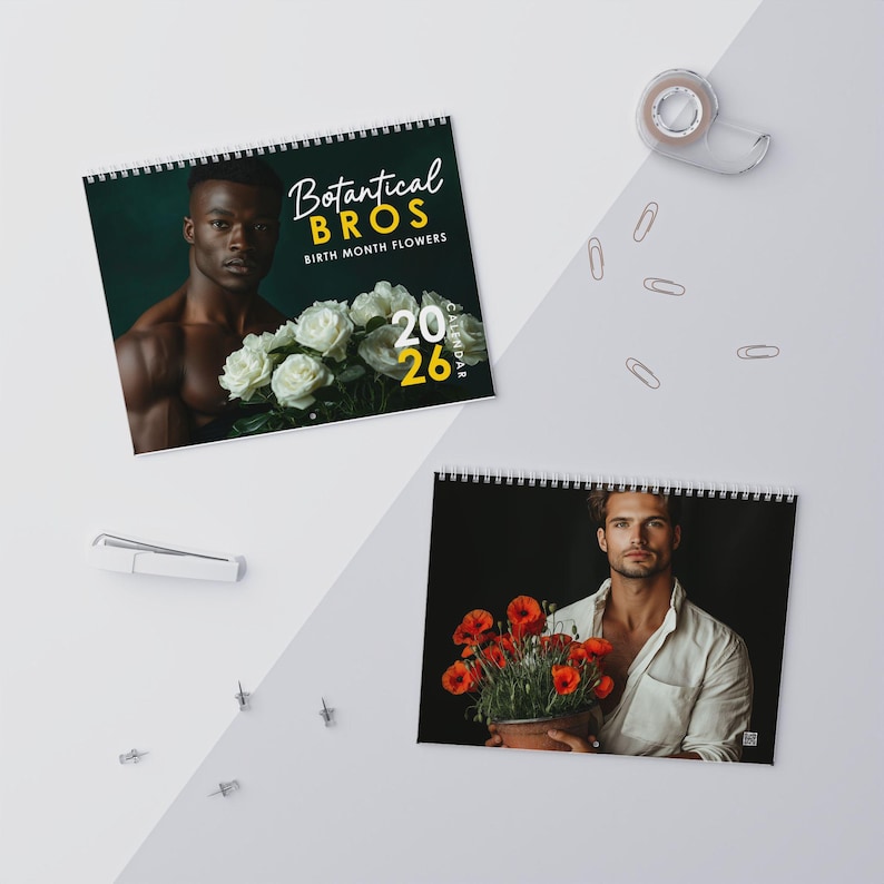 Funny Calendar 2026 | Men and Birth Month Flowers | White Elephant ...