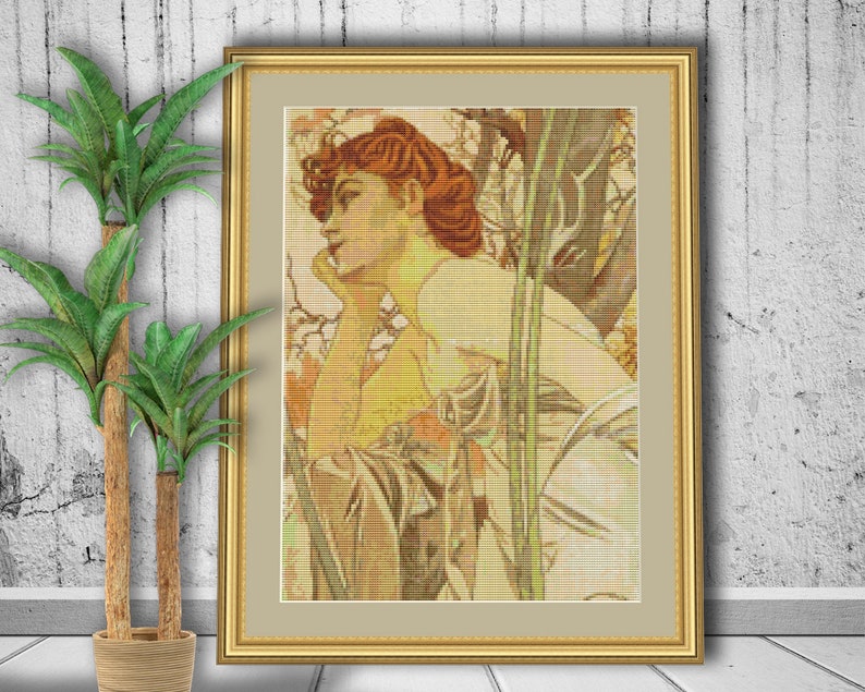 Alphonse Mucha Art Nouveau Counted Cross Stitch Pattern PDF Down Load ...