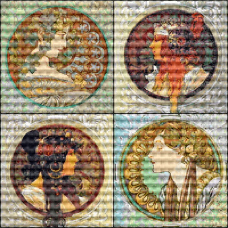 Alphonse Mucha Art Nouveau Counted Cross Stitch Pattern PDF - Etsy