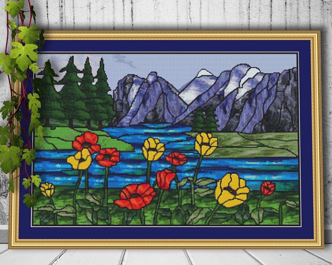 Stained Glass Country Side Counted Cross Stitch Pattern PDF Down Load ...