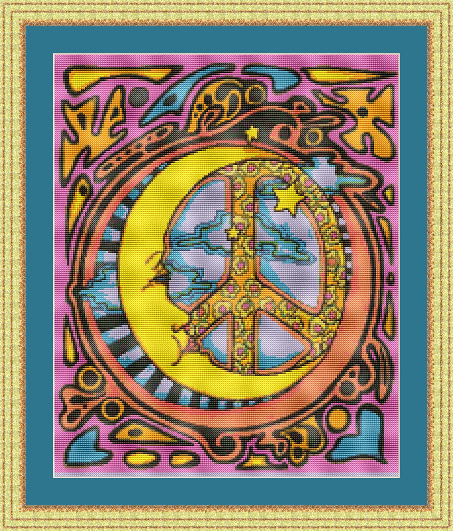 Psychedelic Peace Sign Cross Stitch Pattern PDF Down Load 059 - Etsy