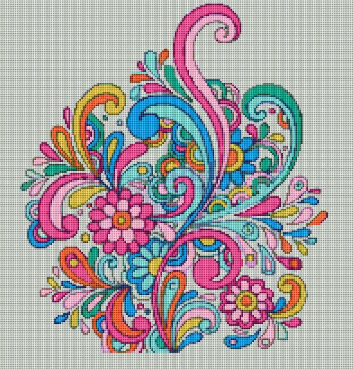 Psychedelic Flowers Cross Stitch Pattern PDF Down Load 012 - Etsy