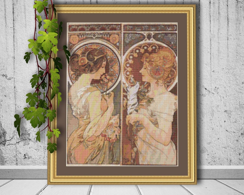 Alphonse Mucha Art Nouveau Counted Cross Stitch Pattern PDF - Etsy