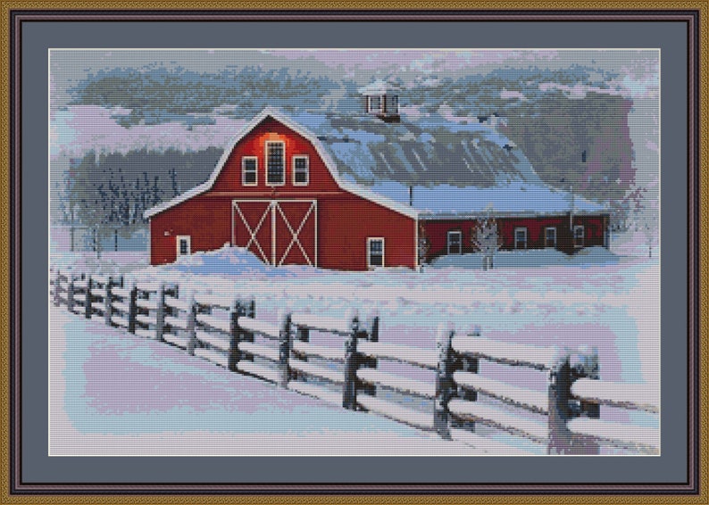 Barn in Winter Counted Cross Stitch Pattern PDF Down Load 04 - Etsy