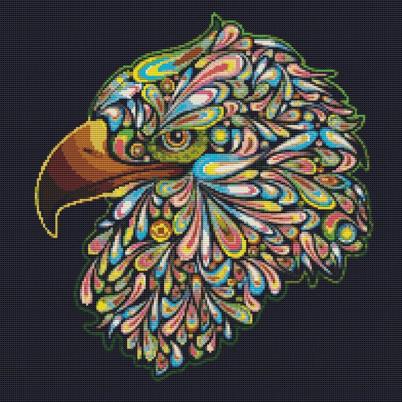 Psychedelic Eagle Cross Stitch Pattern PDF Down Load 10 - Etsy
