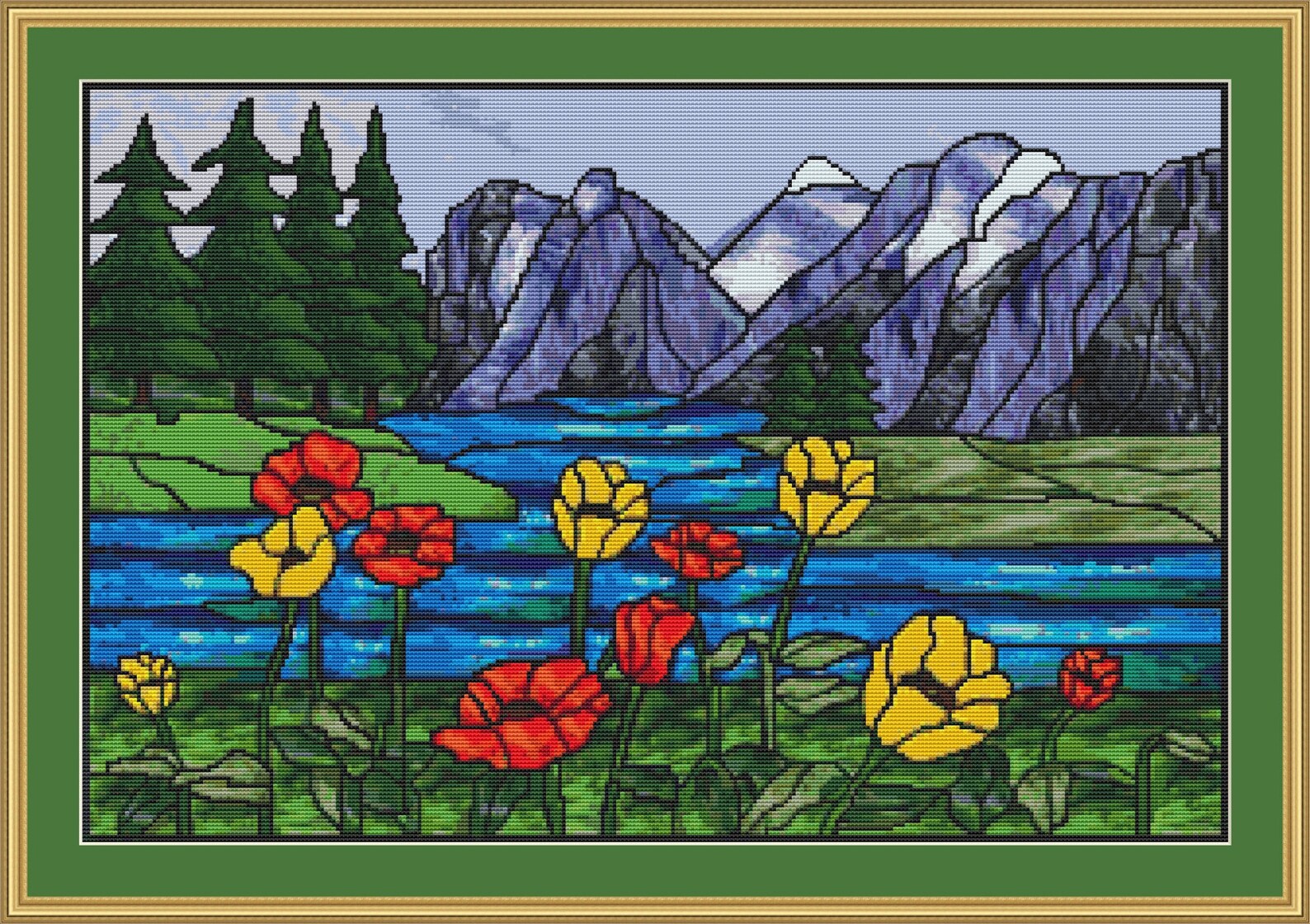 Stained Glass Country Side Counted Cross Stitch Pattern PDF Down Load ...