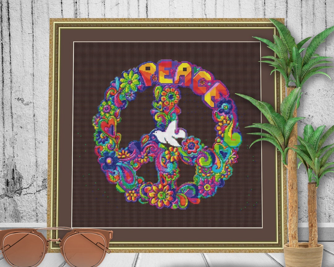 Floral Peace Sign Cross Stitch Pattern PDF Down Load 338 - Etsy Canada
