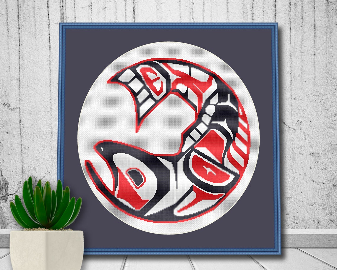 Easy NW Native Art Salmon Counted Cross Stitch Pattern Chart PDF Down ...