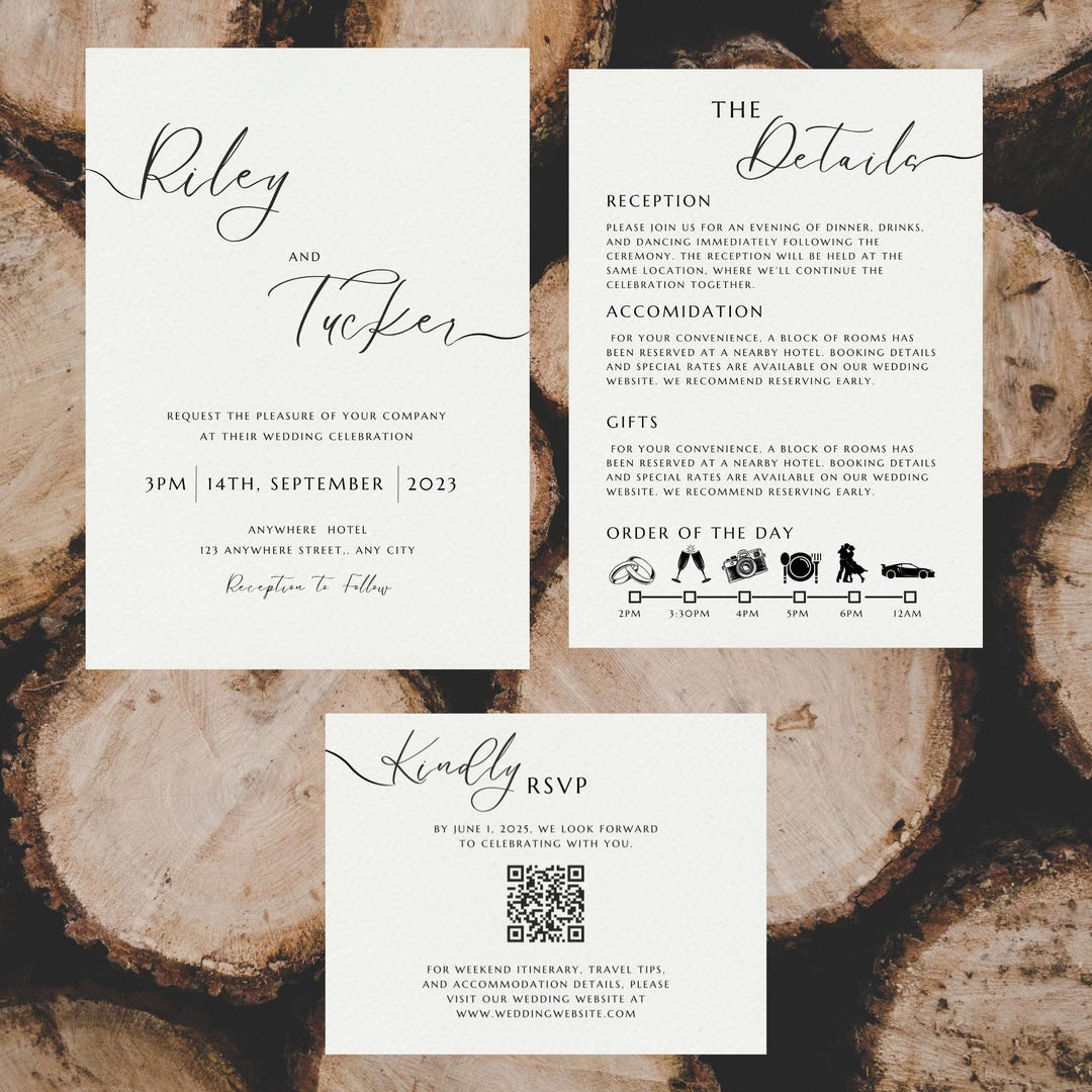 Editable Wedding Invitation Template Set | Rustic Minimal Wedding Suite ...