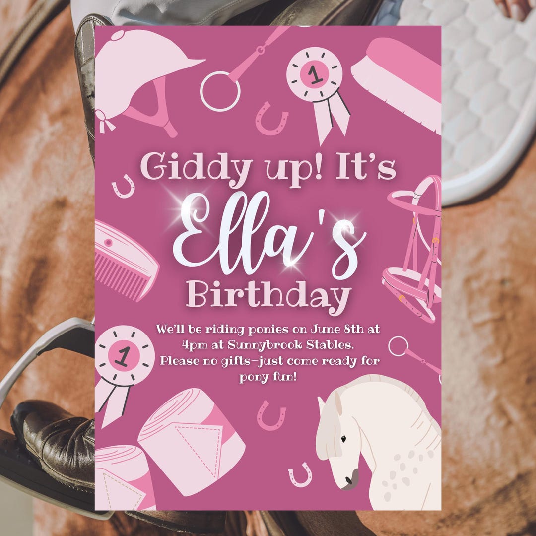 Giddy up Horse Birthday Invitation | Pony Party Invite for Girls ...
