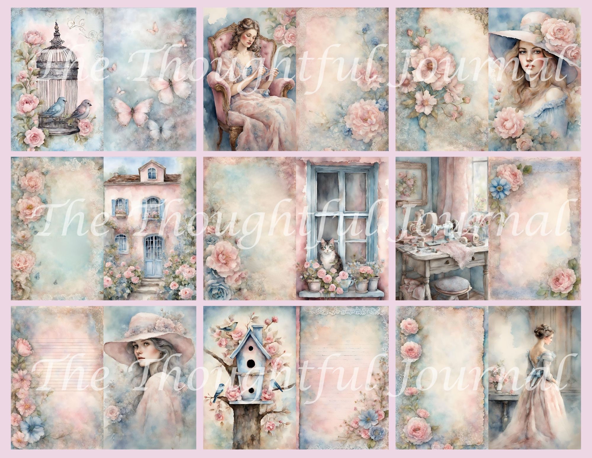 Tickled Pink in Paris Themed Digital Paper and Ephemera, Printable ...