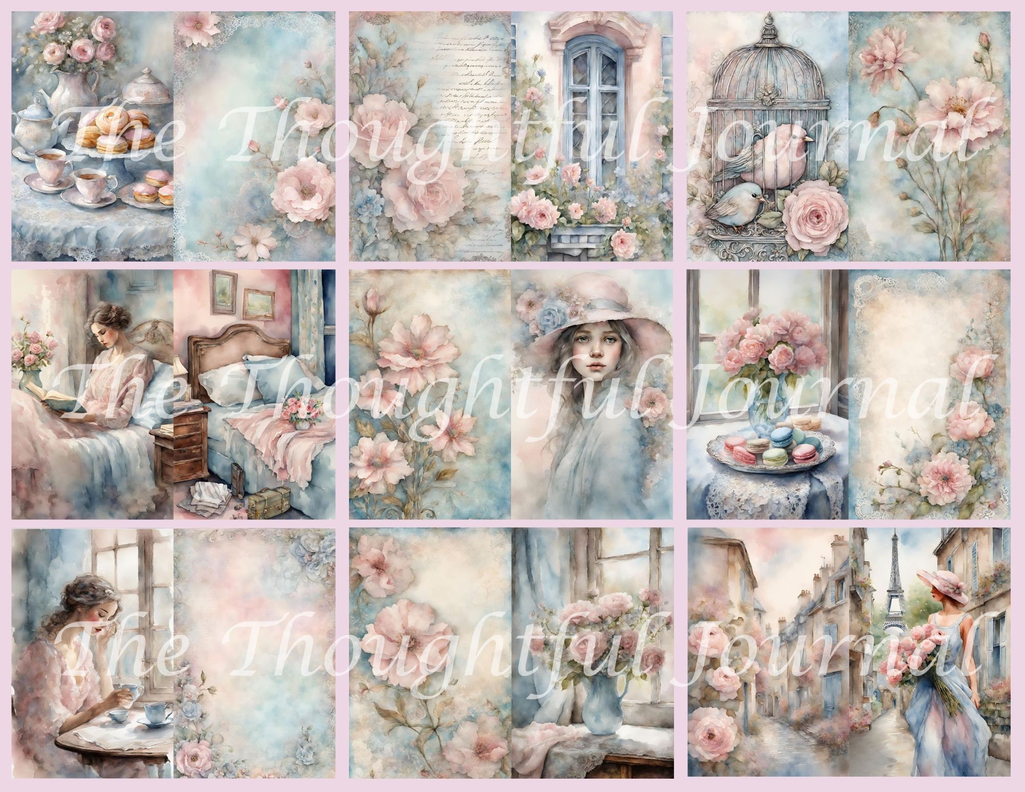 Tickled Pink in Paris Themed Digital Paper and Ephemera, Printable ...