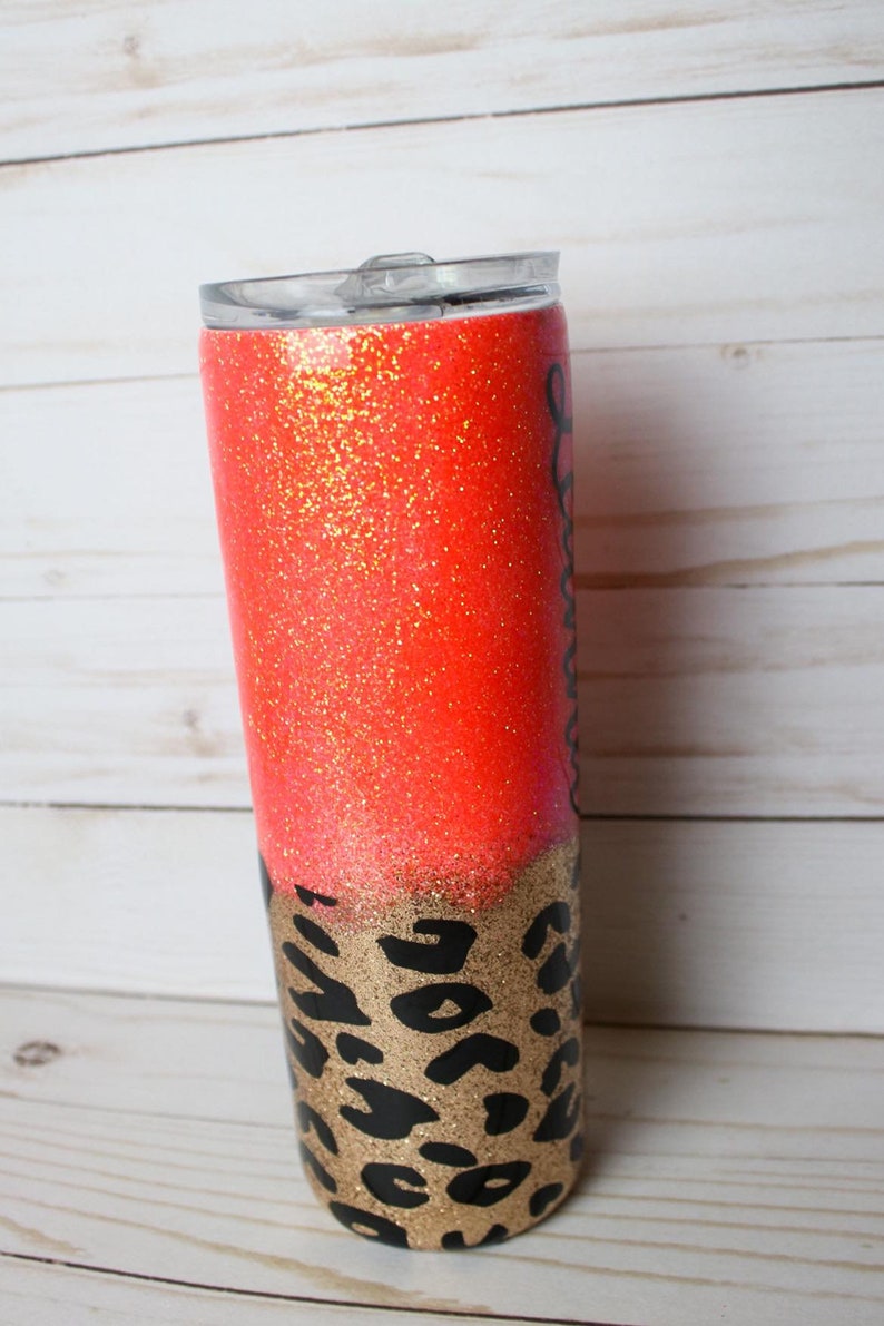 Coral Leopard Print Tumbler | Etsy