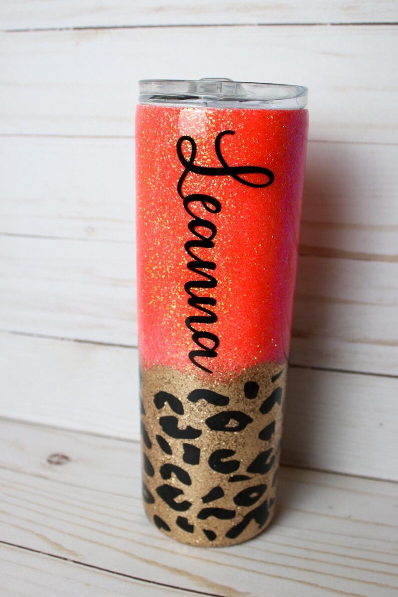 Coral Leopard Print Tumbler | Etsy