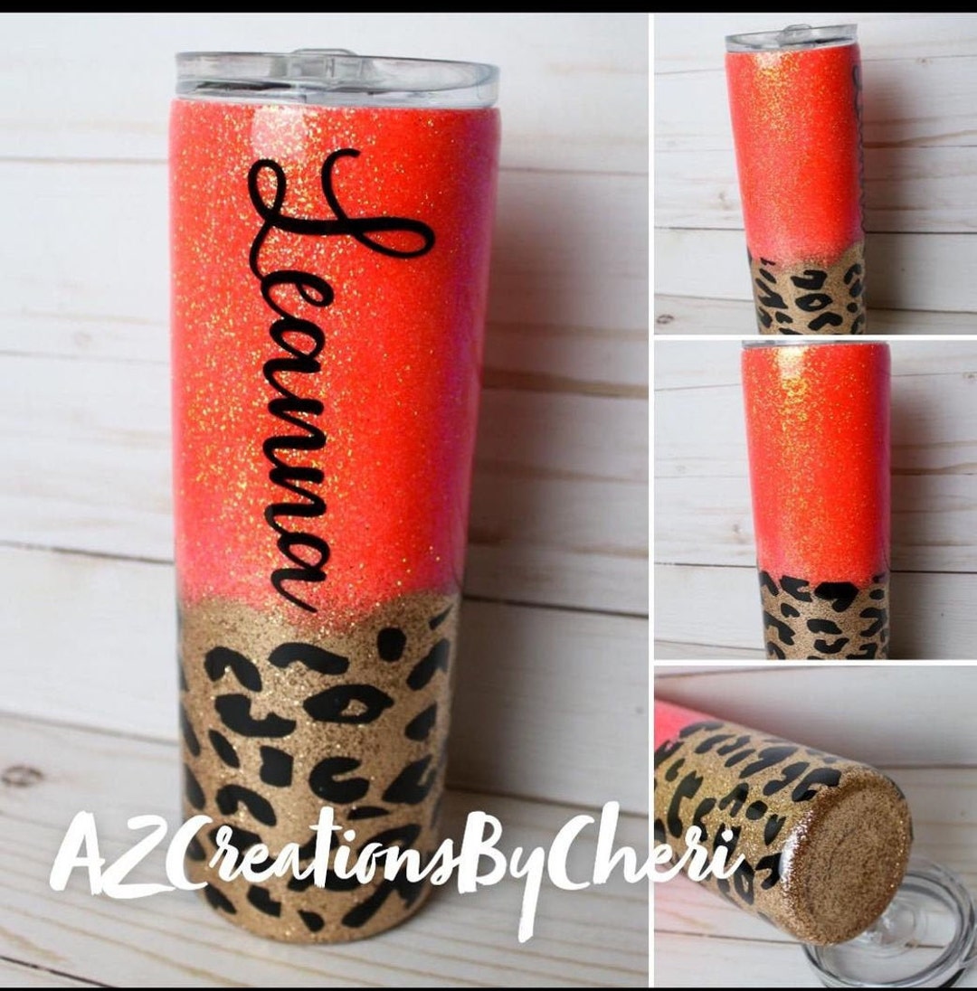 Coral Leopard Print Tumbler - Etsy