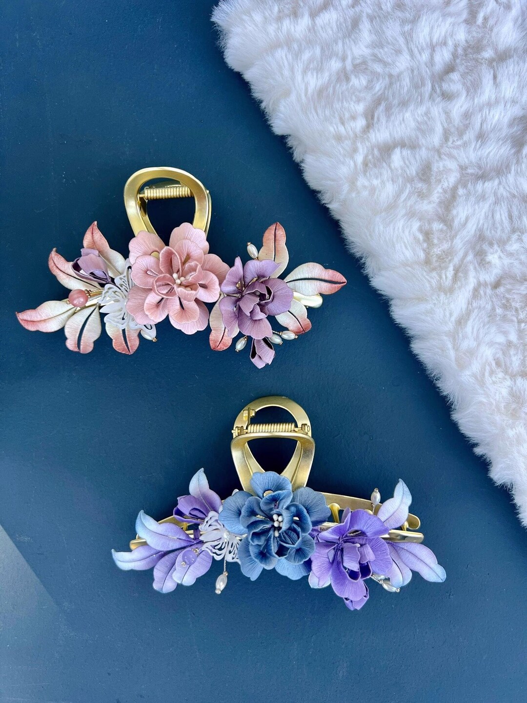 Colored Silk Twining Flower, African Violets 5.5" Large Hair Claw ...