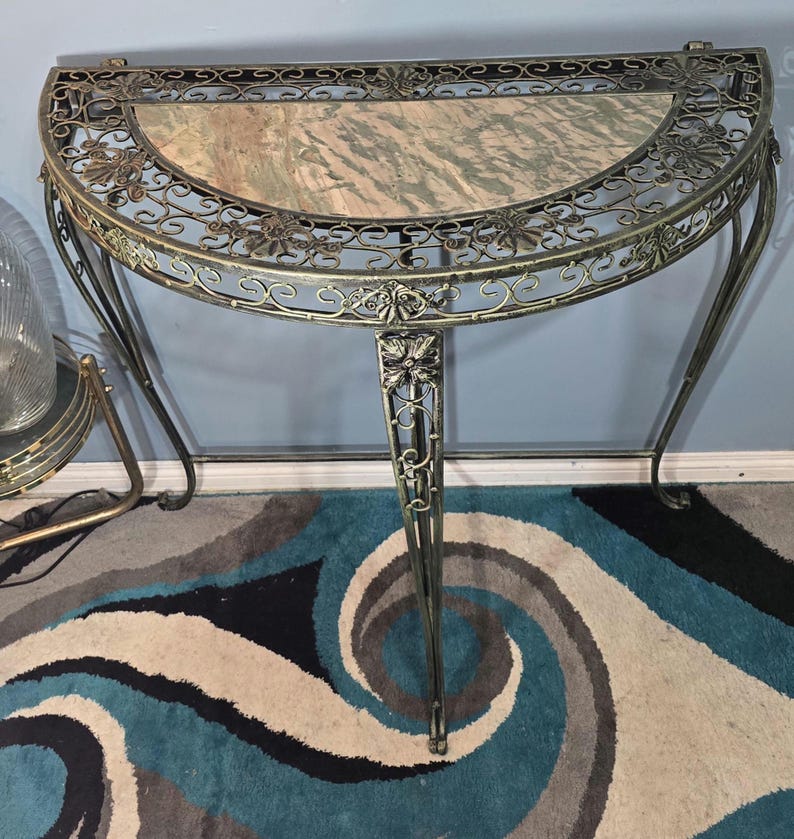 Cast Iron Table, Cresent, Half Moon Table, Glass Top, Vintage, Antique ...